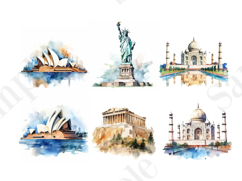 Watercolor Landmarks Illustrations, Popular Landmarks Clipart ...