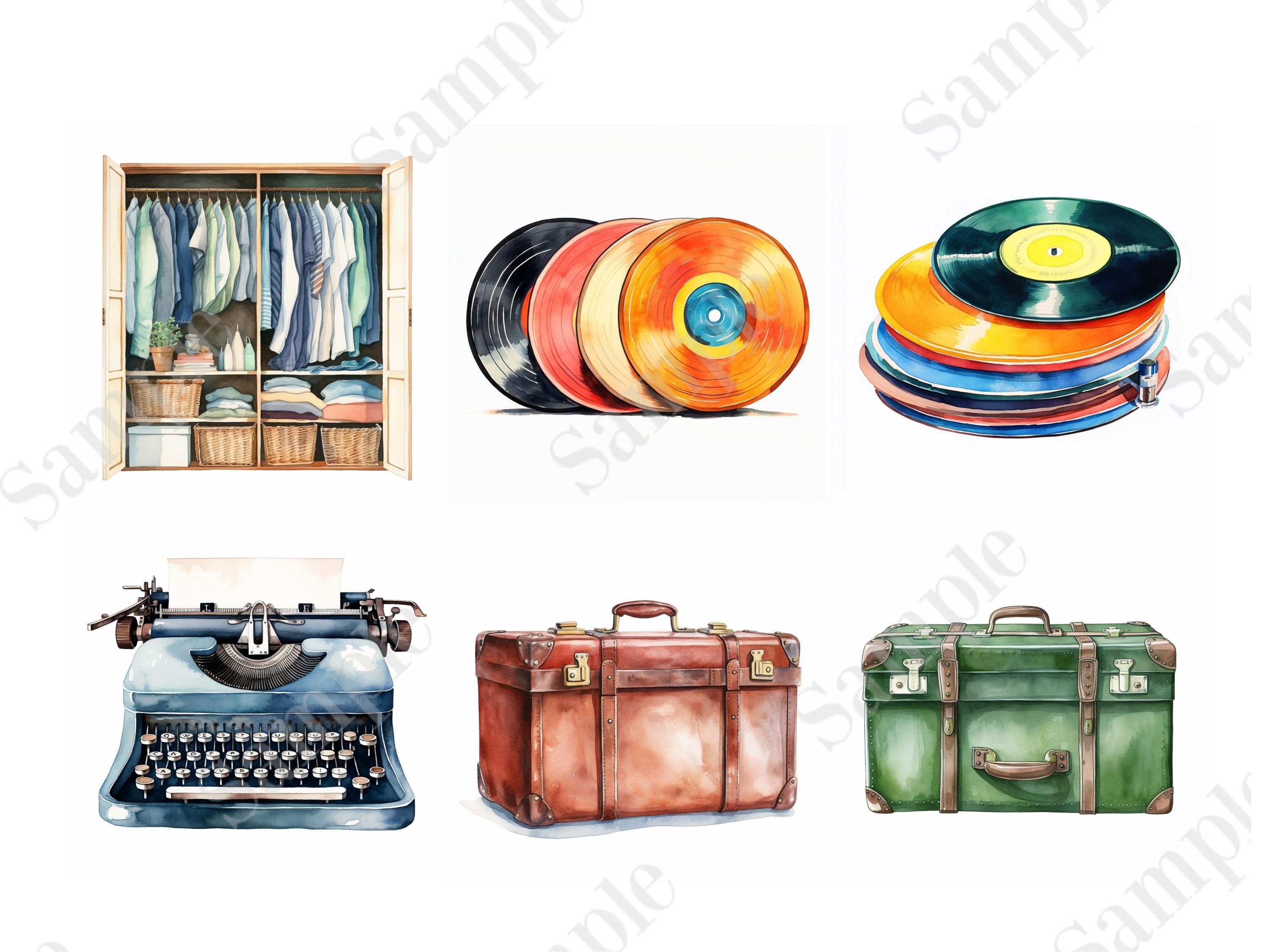 Watercolor Vintage Antiques 26 Clipart, Antique Telephone Clipart ...