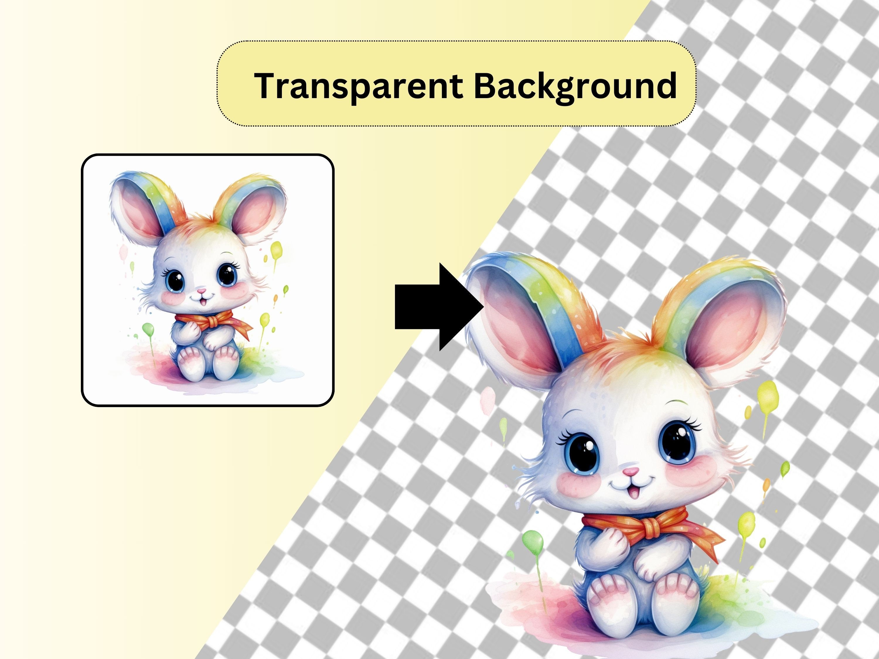 20 Watercolor Rainbow Bunny Clip Art, Colorful Bunny Clipart, , Bunny ...