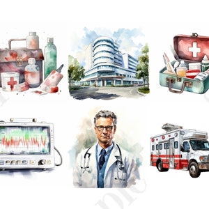 Watercolor Medical Clipart | Health, Doctor, Nurse, Ambulance, Hospital ...