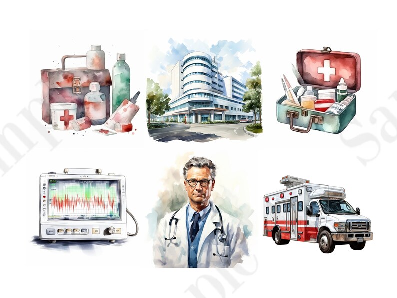 Watercolor Medical Clipart | Health, Doctor, Nurse, Ambulance, Hospital ...