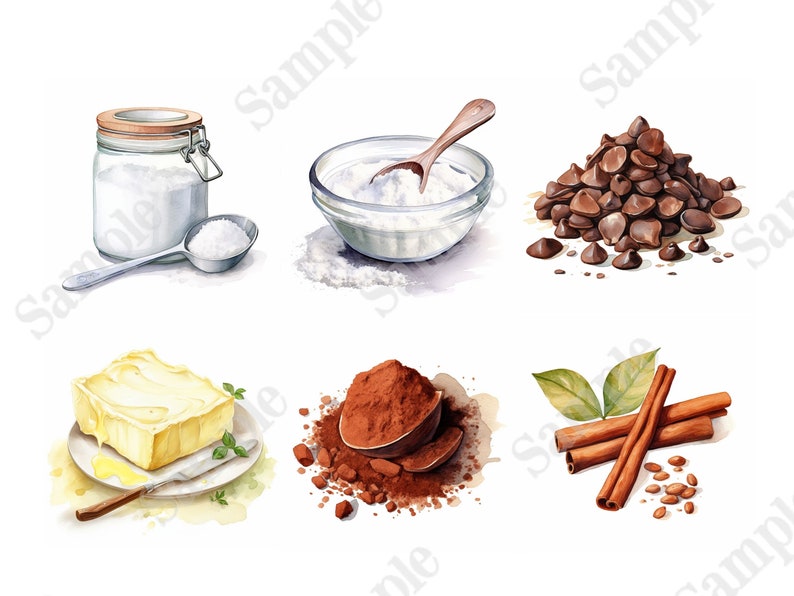 Watercolor Baking Supplies Clipart, Baking Ingredients Clipart ...
