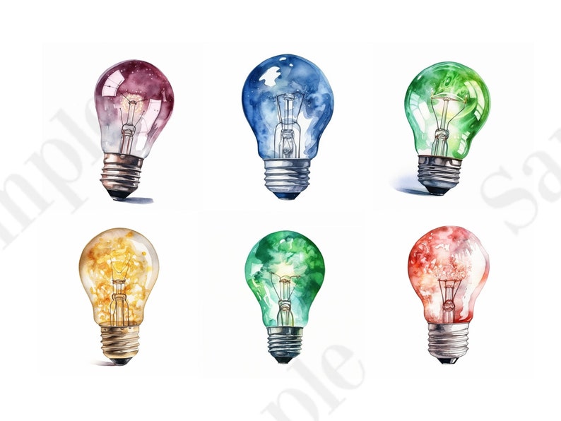 Watercolor Light Bulb Clipart | Colorful Light Bulb Illustrations ...