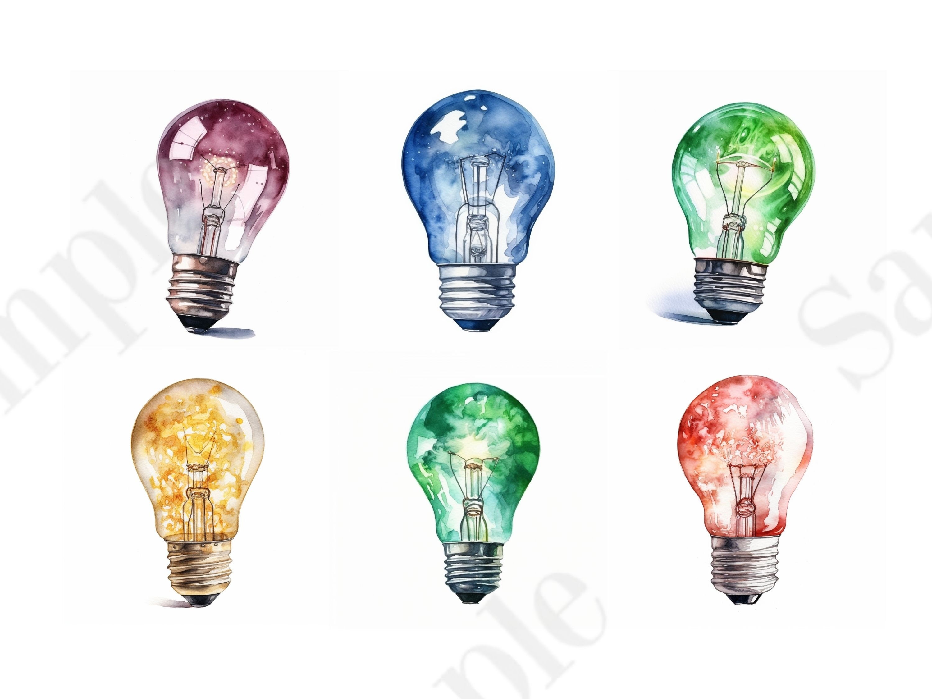 Watercolor Light Bulb Clipart | Colorful Light Bulb Illustrations ...