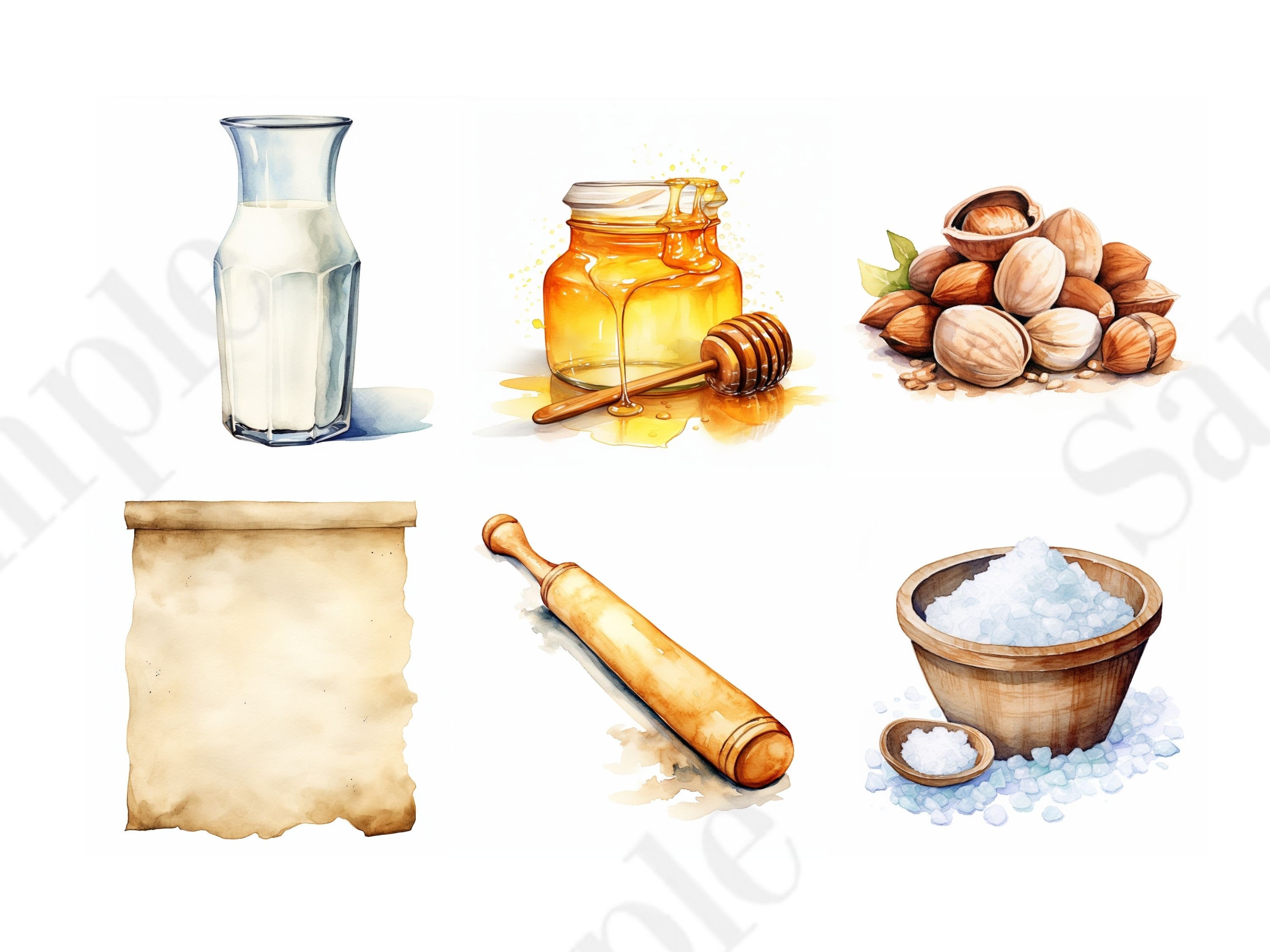 Watercolor Baking Supplies Clipart, Baking Ingredients Clipart ...