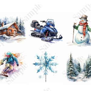 Watercolor Ski Themed Clipart, Winter Sports Clipart, Skiing ...