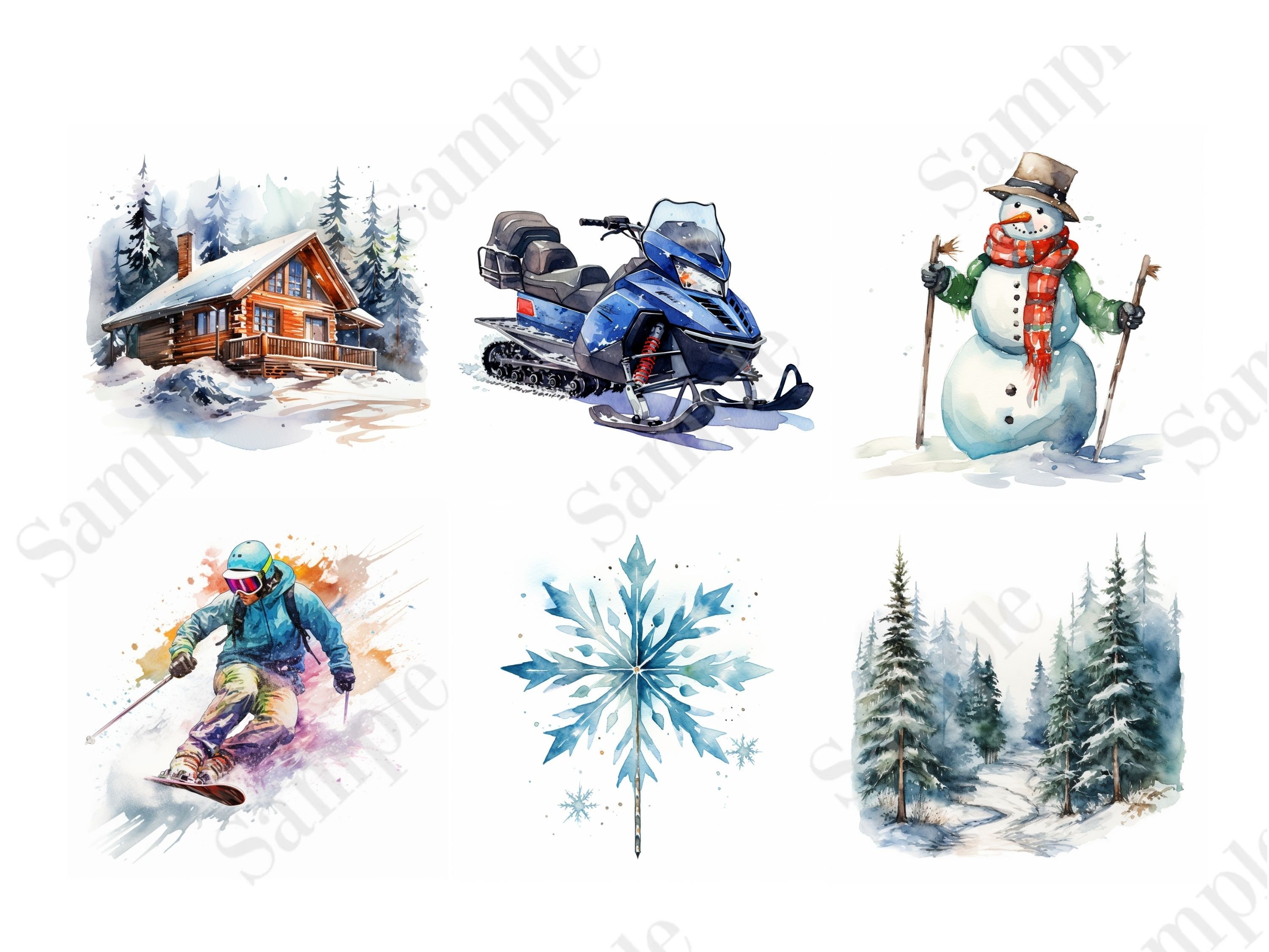 Watercolor Ski Themed Clipart, Winter Sports Clipart, Skiing ...