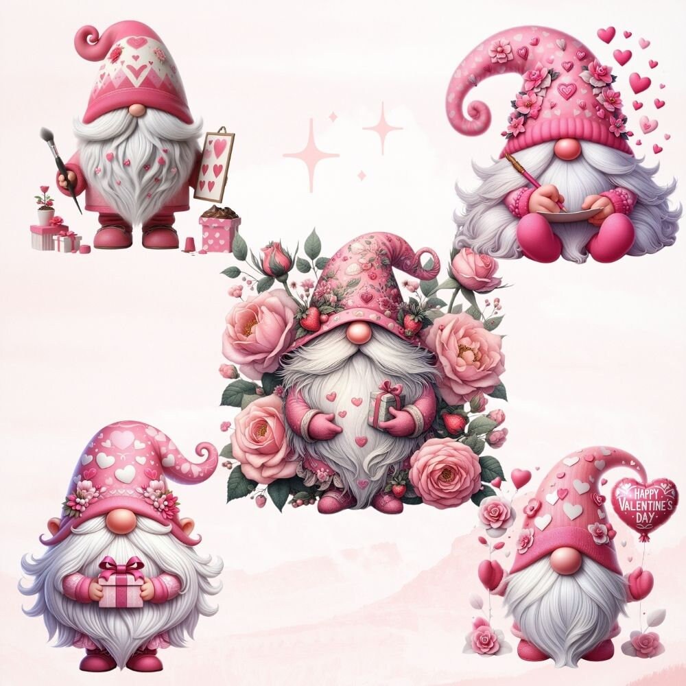 Valentines Gnome Clipart Bundle, Valentines Clipart, Valentines Png ...