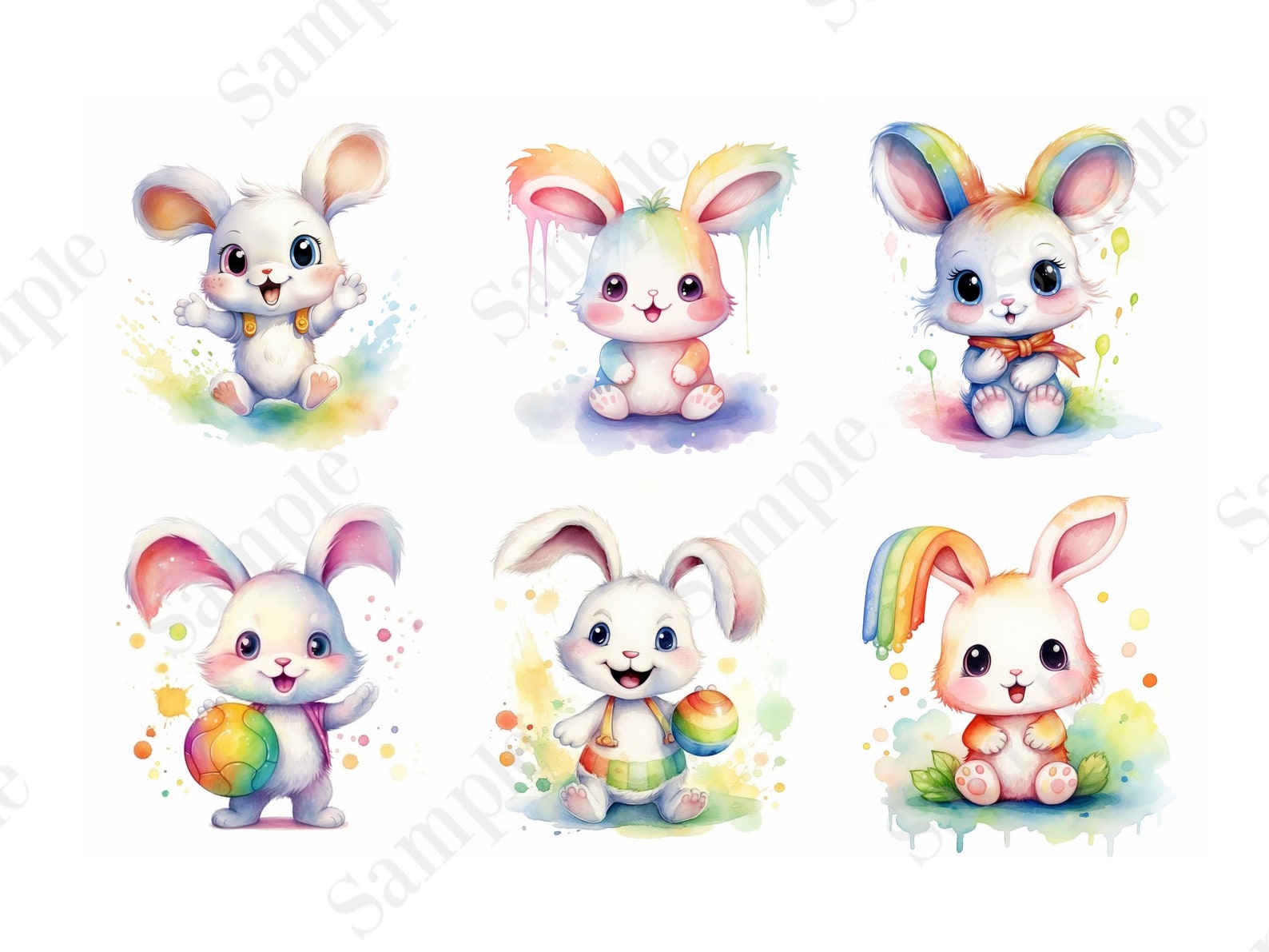 20 Watercolor Rainbow Bunny Clip Art, Colorful Bunny Clipart, , Bunny ...