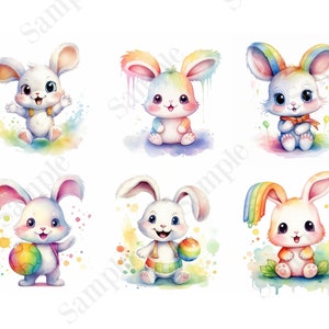 20 Watercolor Rainbow Bunny Clip Art, Colorful Bunny Clipart, , Bunny ...