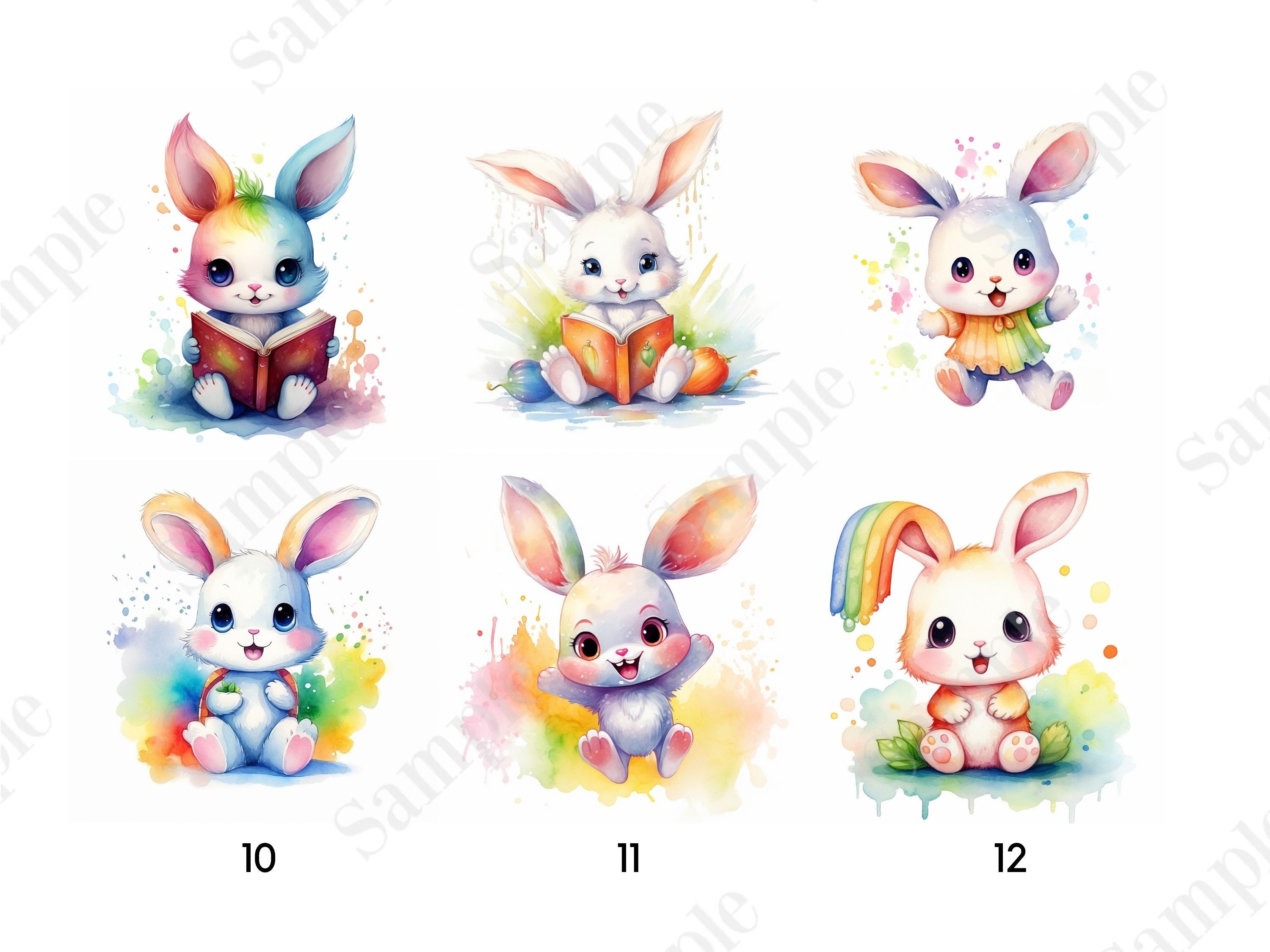 20 Watercolor Rainbow Bunny Clip Art, Colorful Bunny Clipart, , Bunny ...