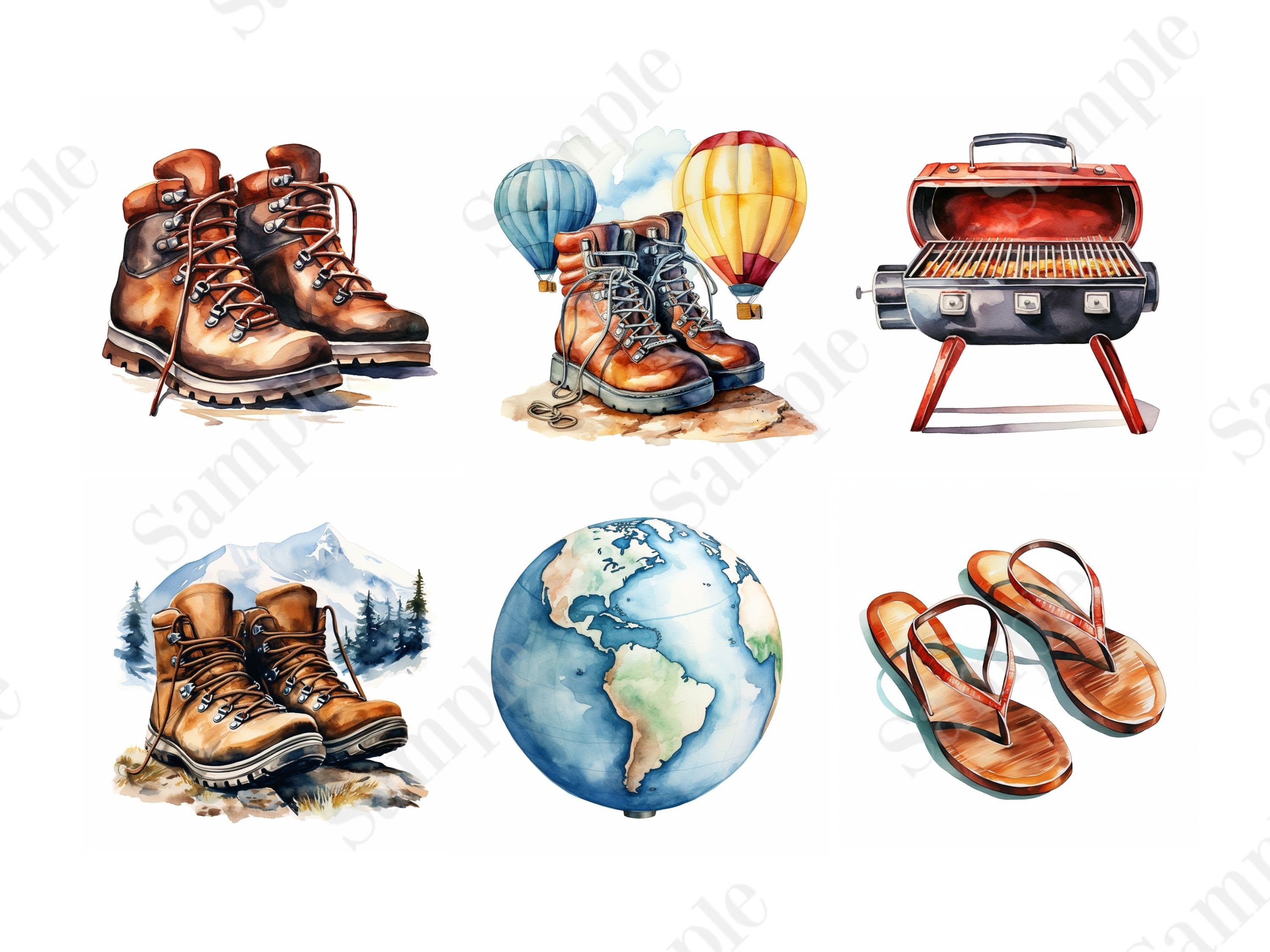 Watercolor Travel Themed Clipart, Summer Camper Clipart, Travel ...