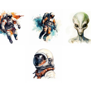 Watercolor Space Themed 22 Clipart, Galaxy Planets Clipart, Astronaut ...