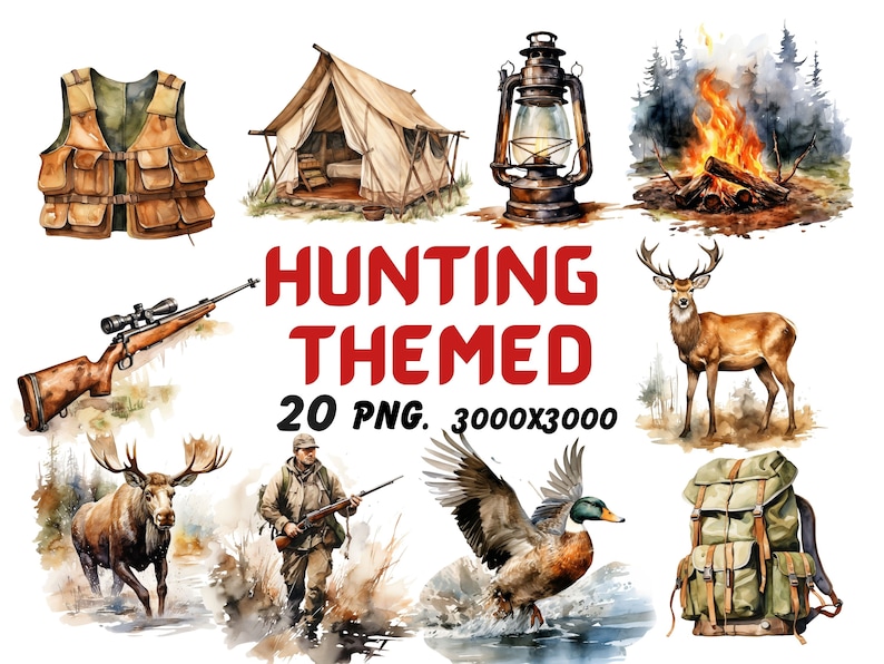 Watercolor Hunting Themed Clipart, Duck Hunting Clipart, Hunting ...