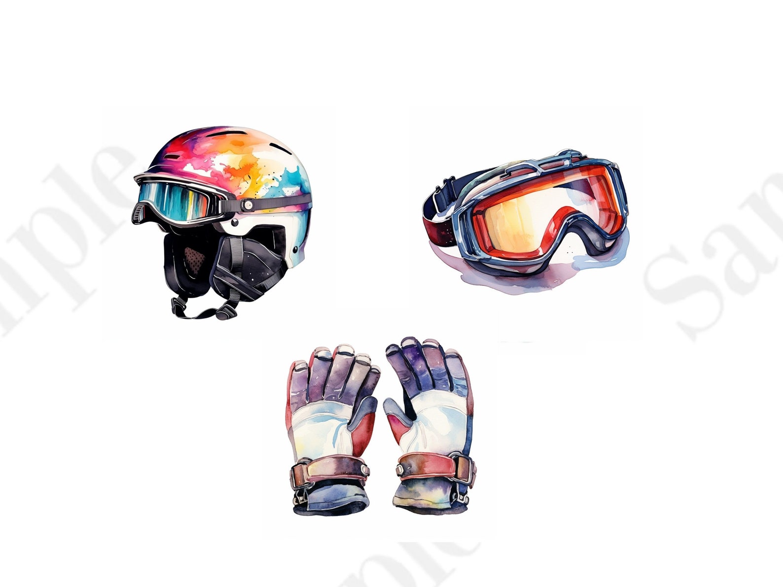 Watercolor Ski Themed Clipart, Winter Sports Clipart, Skiing ...