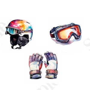 Watercolor Ski Themed Clipart, Winter Sports Clipart, Skiing ...