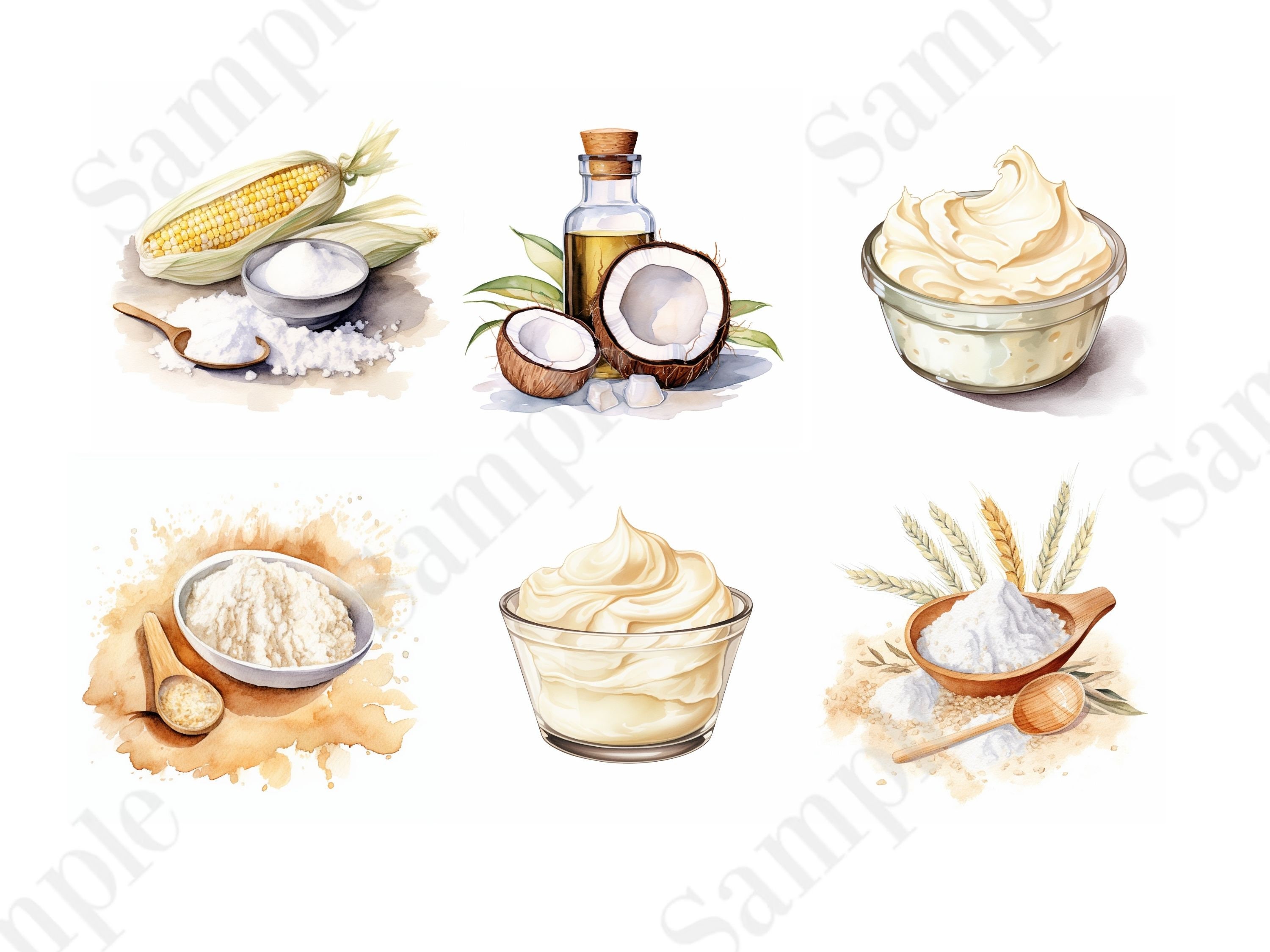 Watercolor Baking Supplies Clipart, Baking Ingredients Clipart ...