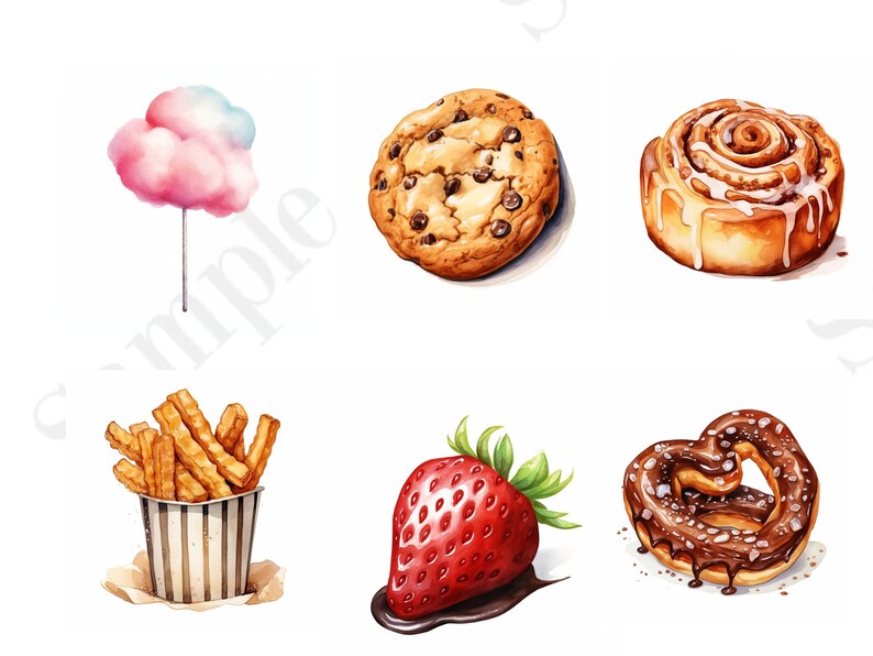 Watercolor Cute Sweets 40 Clipart, Chocolate Cookies, Sweet Macarons ...