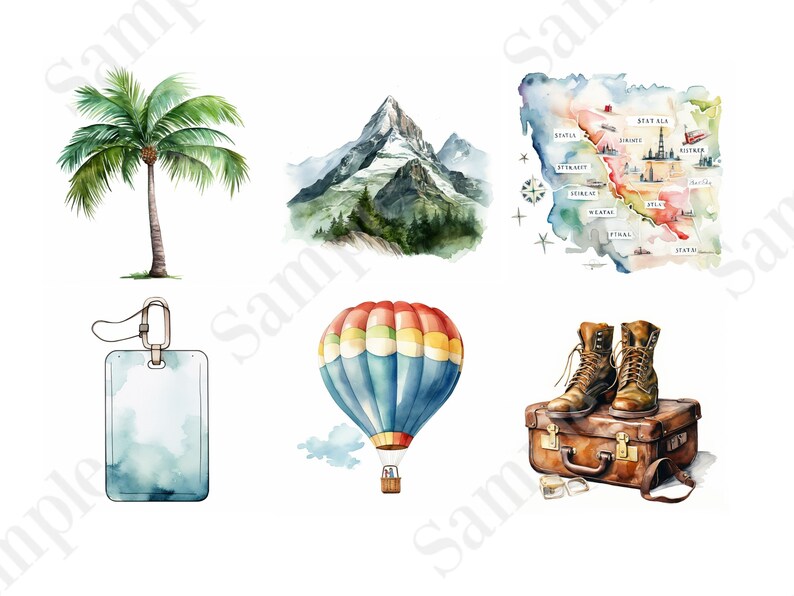 Watercolor Travel Themed Clipart, Summer Camper Clipart, Travel ...
