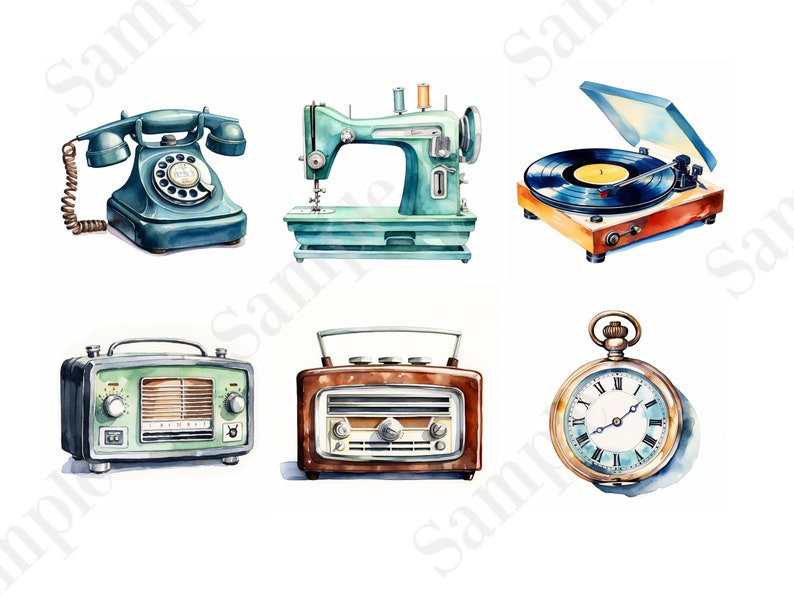 Watercolor Vintage Antiques 26 Clipart, Antique Telephone Clipart ...