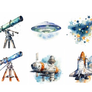 Watercolor Space Themed 22 Clipart, Galaxy Planets Clipart, Astronaut ...