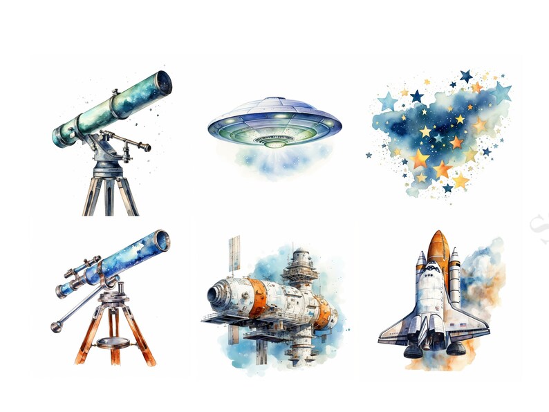 Watercolor Space Themed 22 Clipart, Galaxy Planets Clipart, Astronaut ...