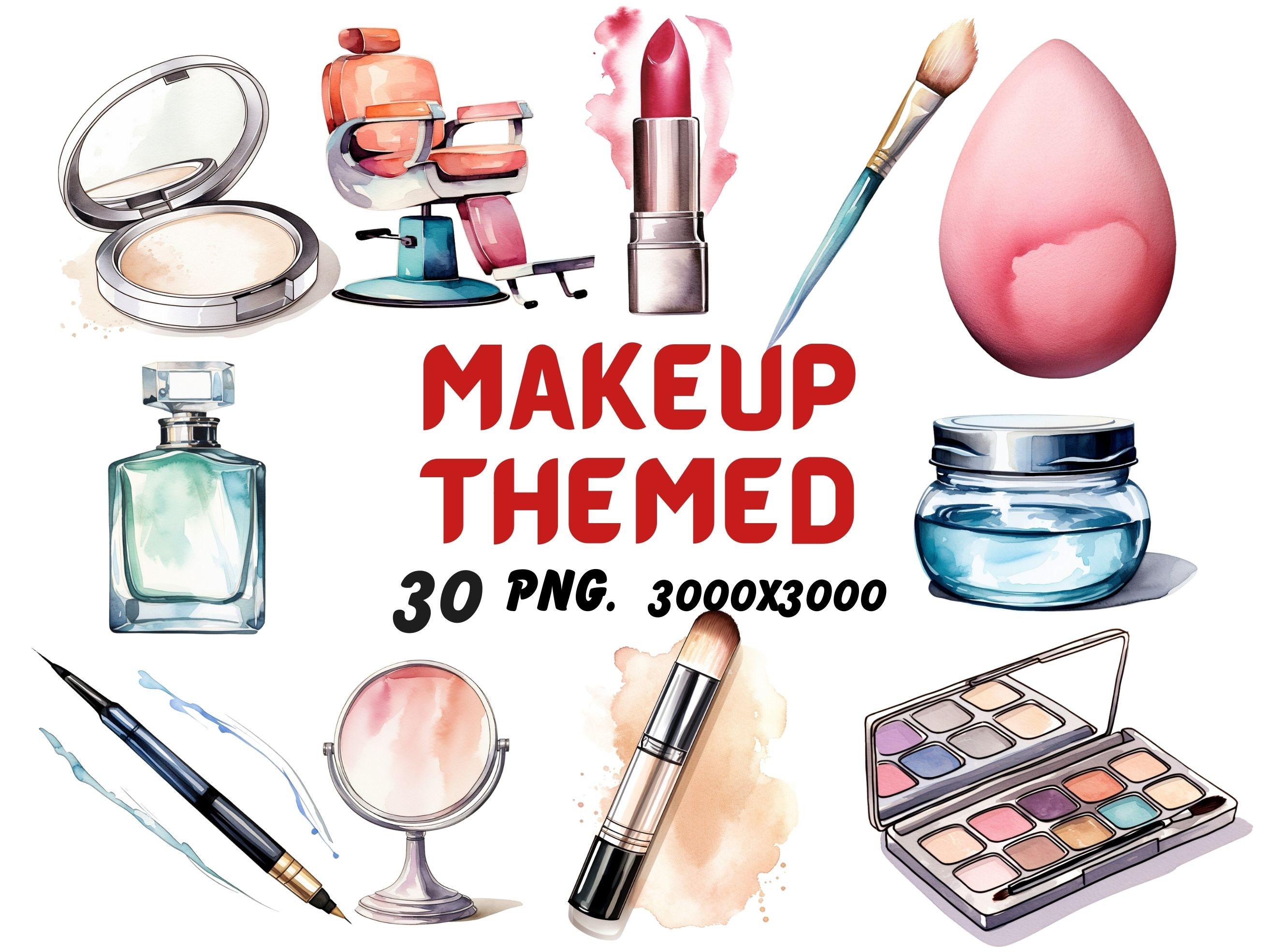 Watercolor Makeup Themed Clipart, Makeup Bag Clipart, Makeup ...