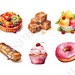 Watercolor Cute Sweets 40 Clipart, Chocolate Cookies, Sweet Macarons ...