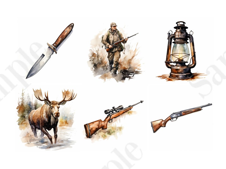 Watercolor Hunting Themed Clipart, Duck Hunting Clipart, Hunting ...