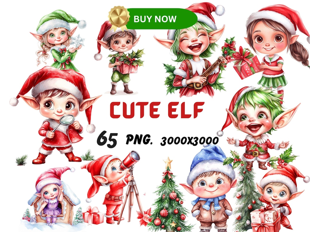 Christmas Elves Clipart | 65 PNG Festive Elf Graphics, Holiday ...