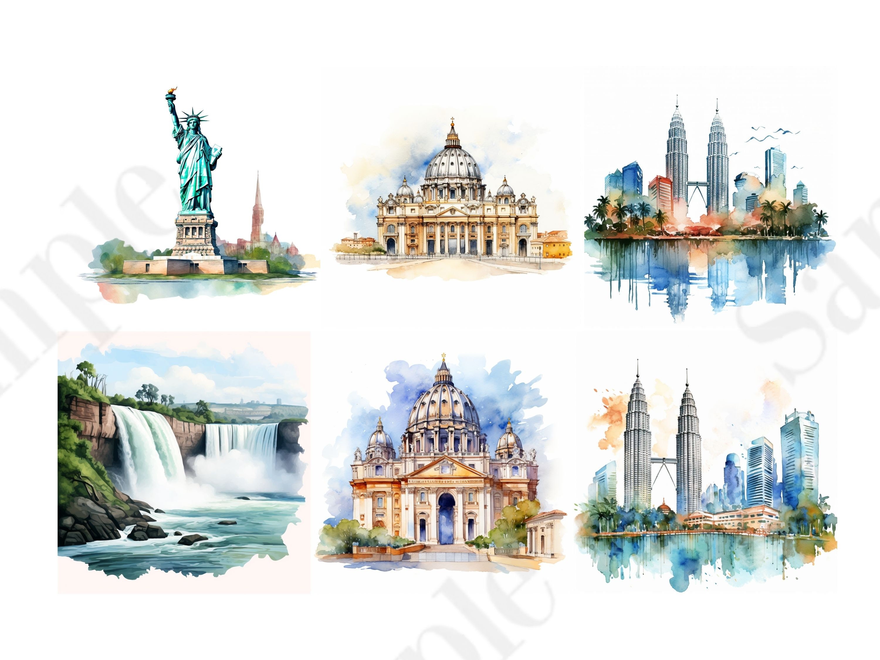Watercolor Landmarks Illustrations, Popular Landmarks Clipart ...