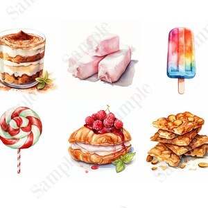 Watercolor Cute Sweets 40 Clipart, Chocolate Cookies, Sweet Macarons ...