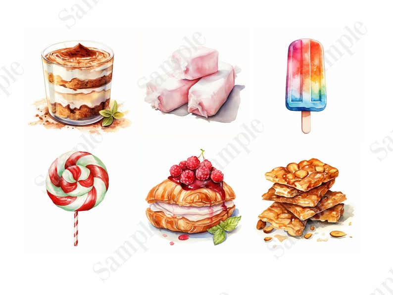Watercolor Cute Sweets 40 Clipart, Chocolate Cookies, Sweet Macarons ...