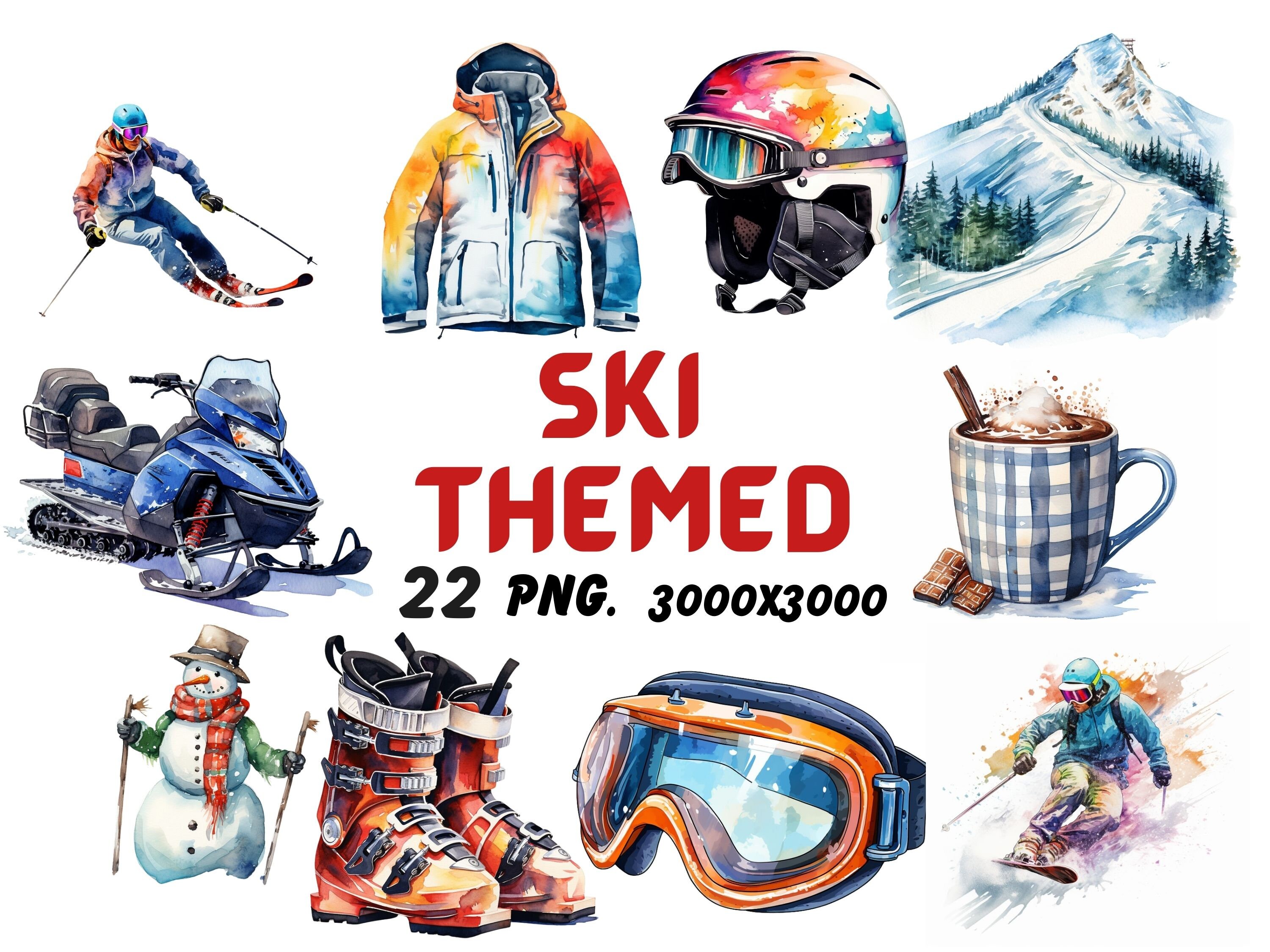 Watercolor Ski Themed Clipart, Winter Sports Clipart, Skiing ...