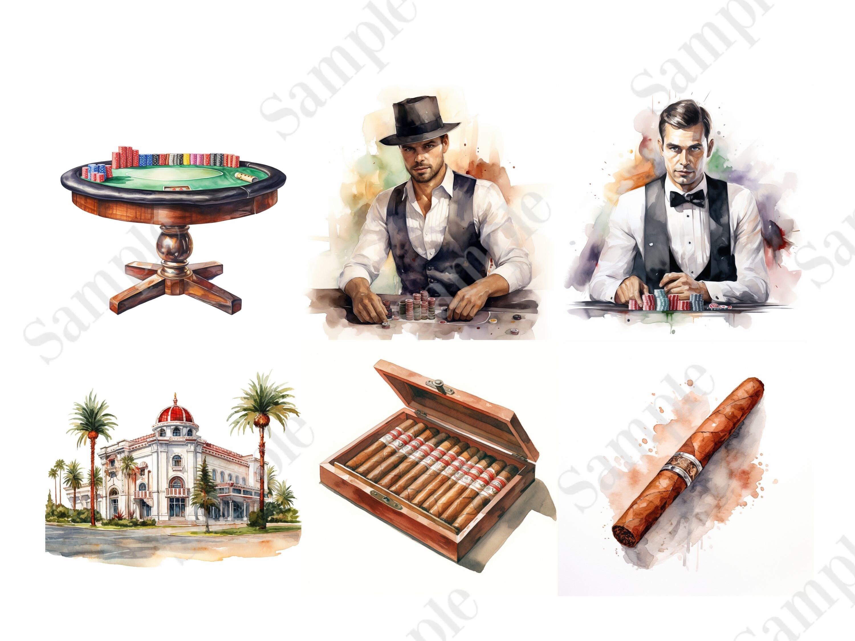 Watercolor Casino Themed Clipart, Las Vegas Clipart, Casino ...