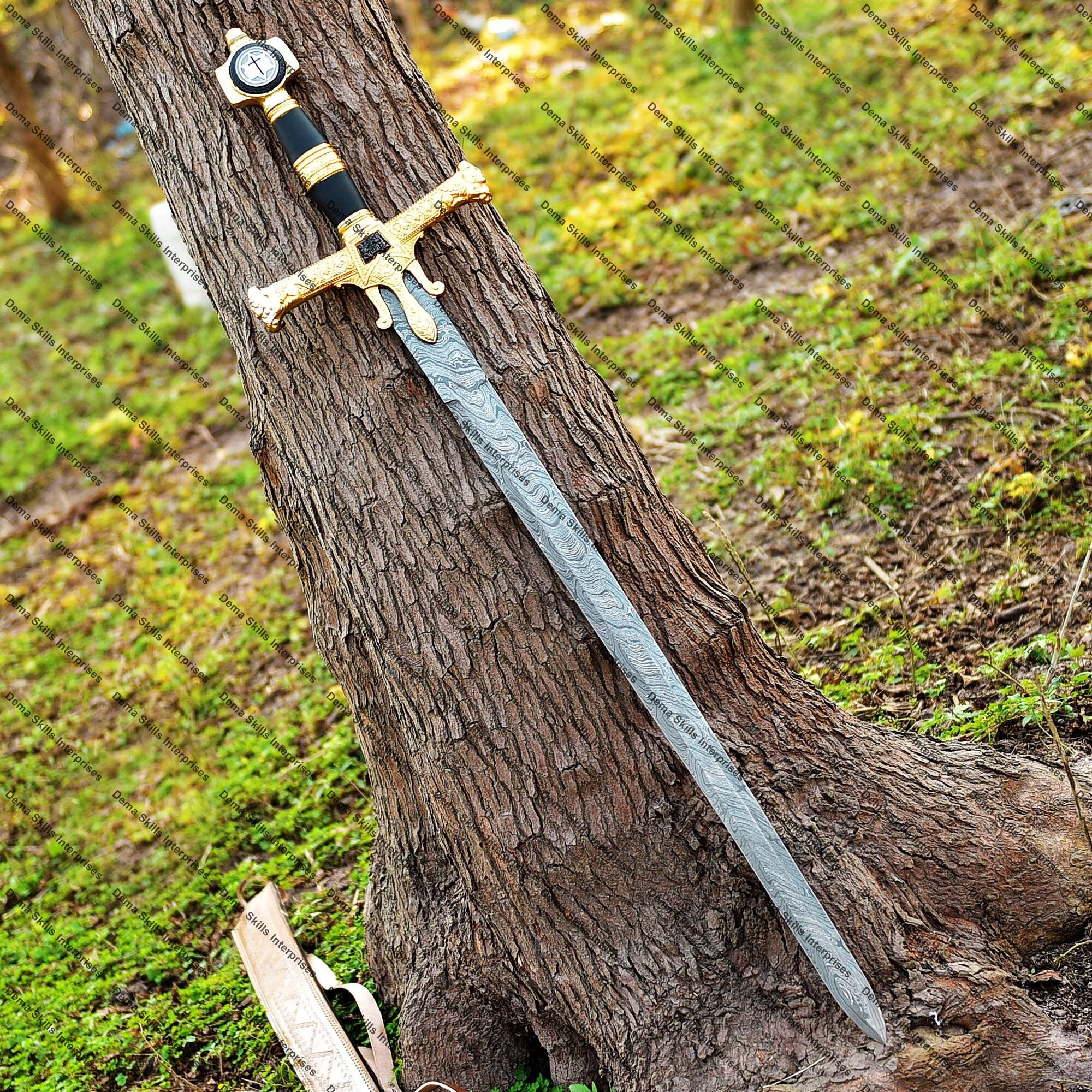 Handmade Damascus Steel King Solomon Crusader Sword Star of David ...