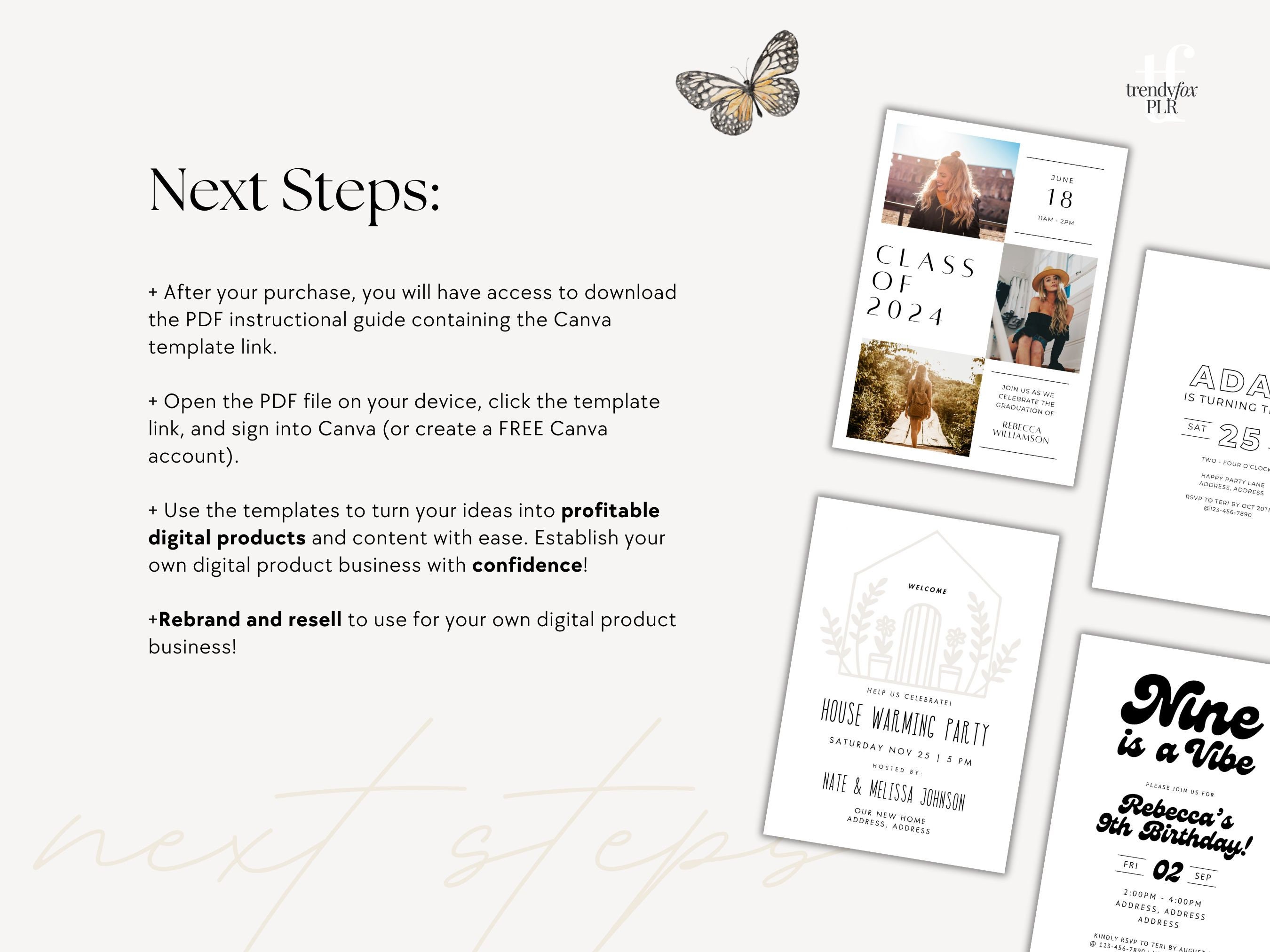 PLR Invitation Canva Template Bundle, Resell Rights, Commercial Use ...