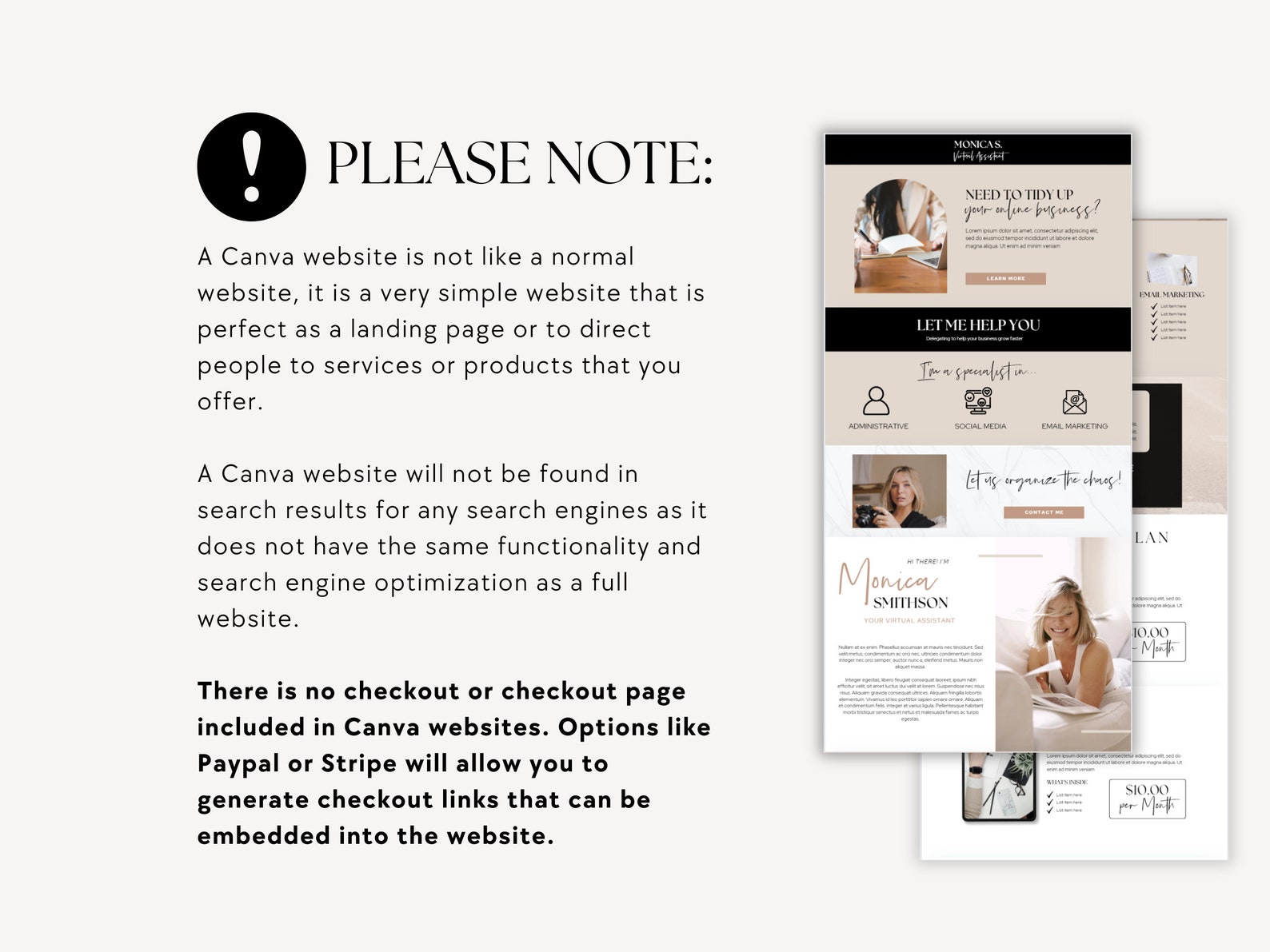 Virtual Assistant Canva Sales Page Template, VA Services Canva Website ...
