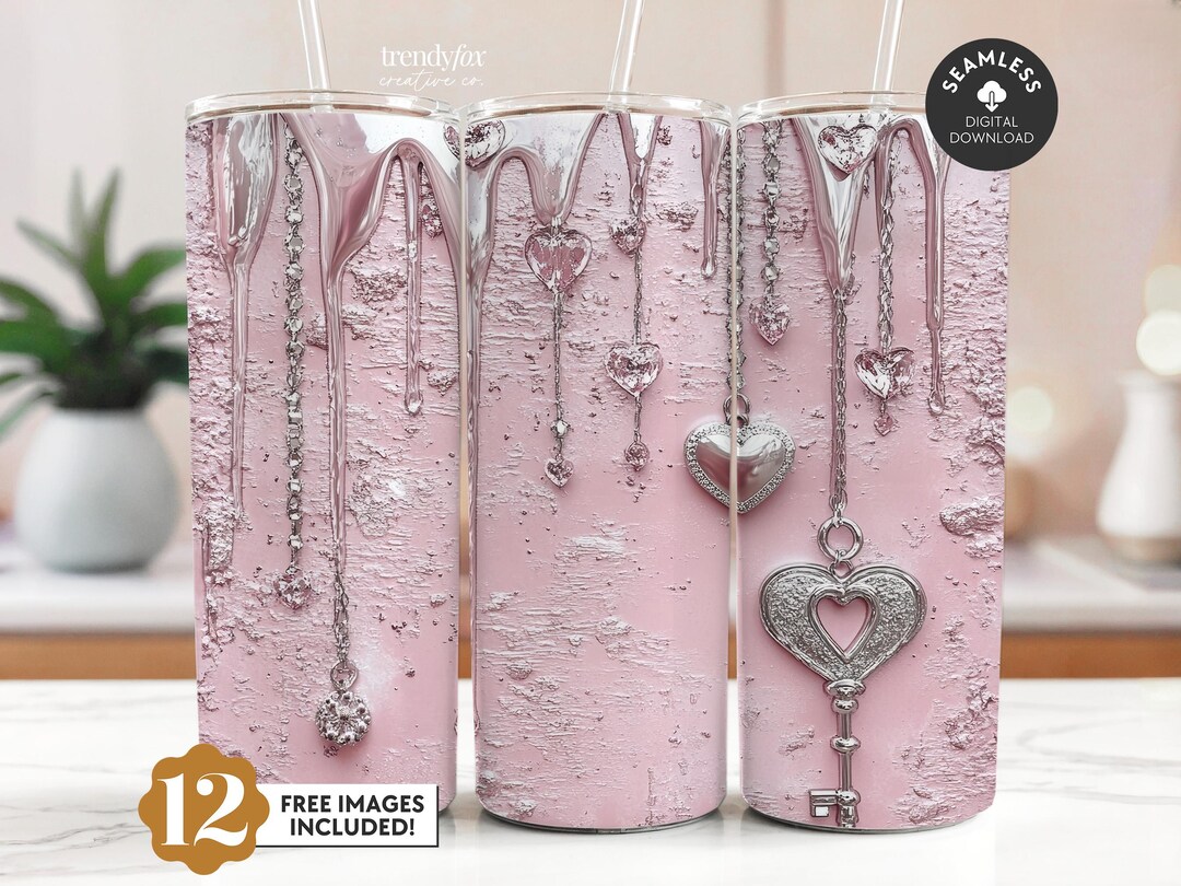 20 Oz 3D Pink Bling Glam Tumbler Wrap, Straight Skinny Sublimation ...