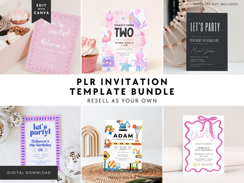 PLR Invitation Template Bundle Canva, Resell Rights, Commercial Use ...