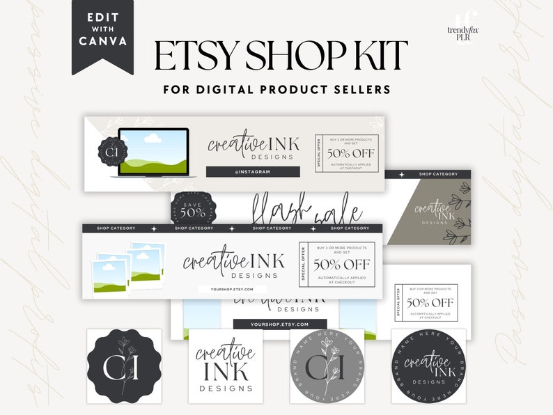 Etsy Branding for Digital Products, Etsy Banner Template Canva, DIY ...