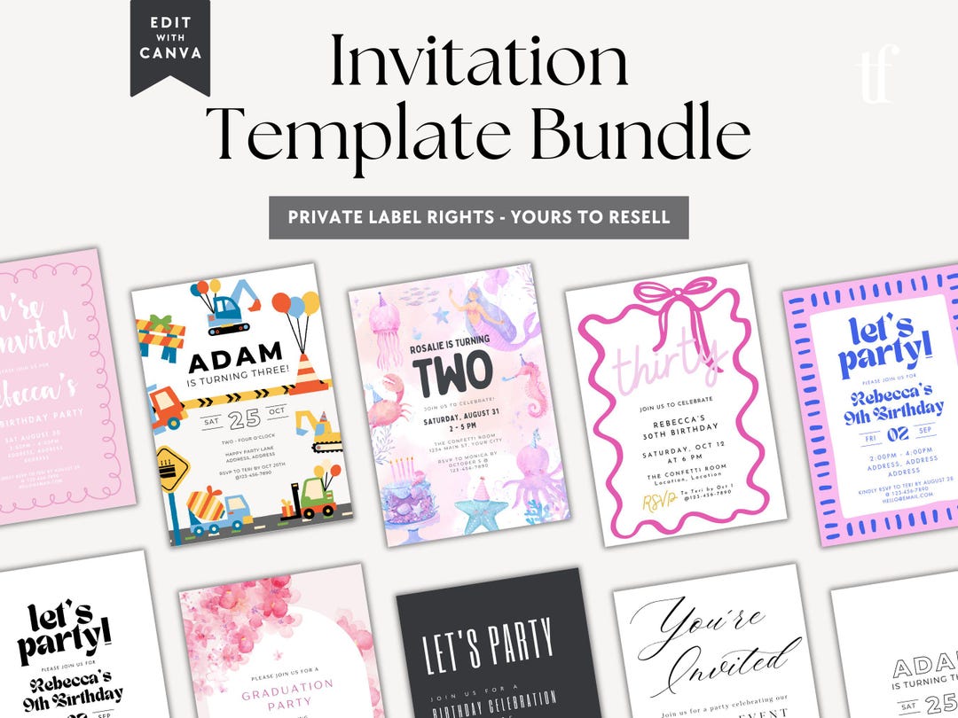 PLR Invitation Template Bundle Canva, Resell Rights, Commercial Use ...
