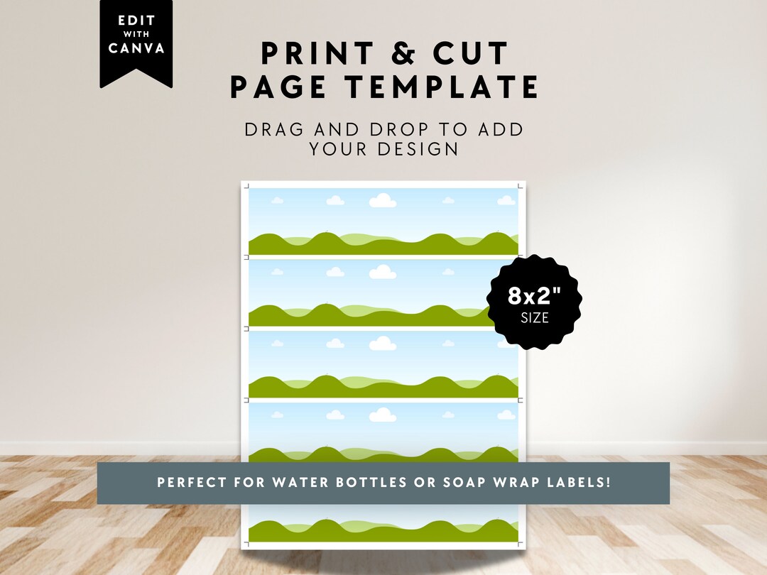 Print & Cut Water Bottle Label Multi per Page Print Tool 8x2 Canva ...