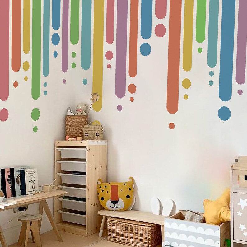 Colourful Vector Wallpaper Lines Gradient Wall Sticker Rainbow Wall ...