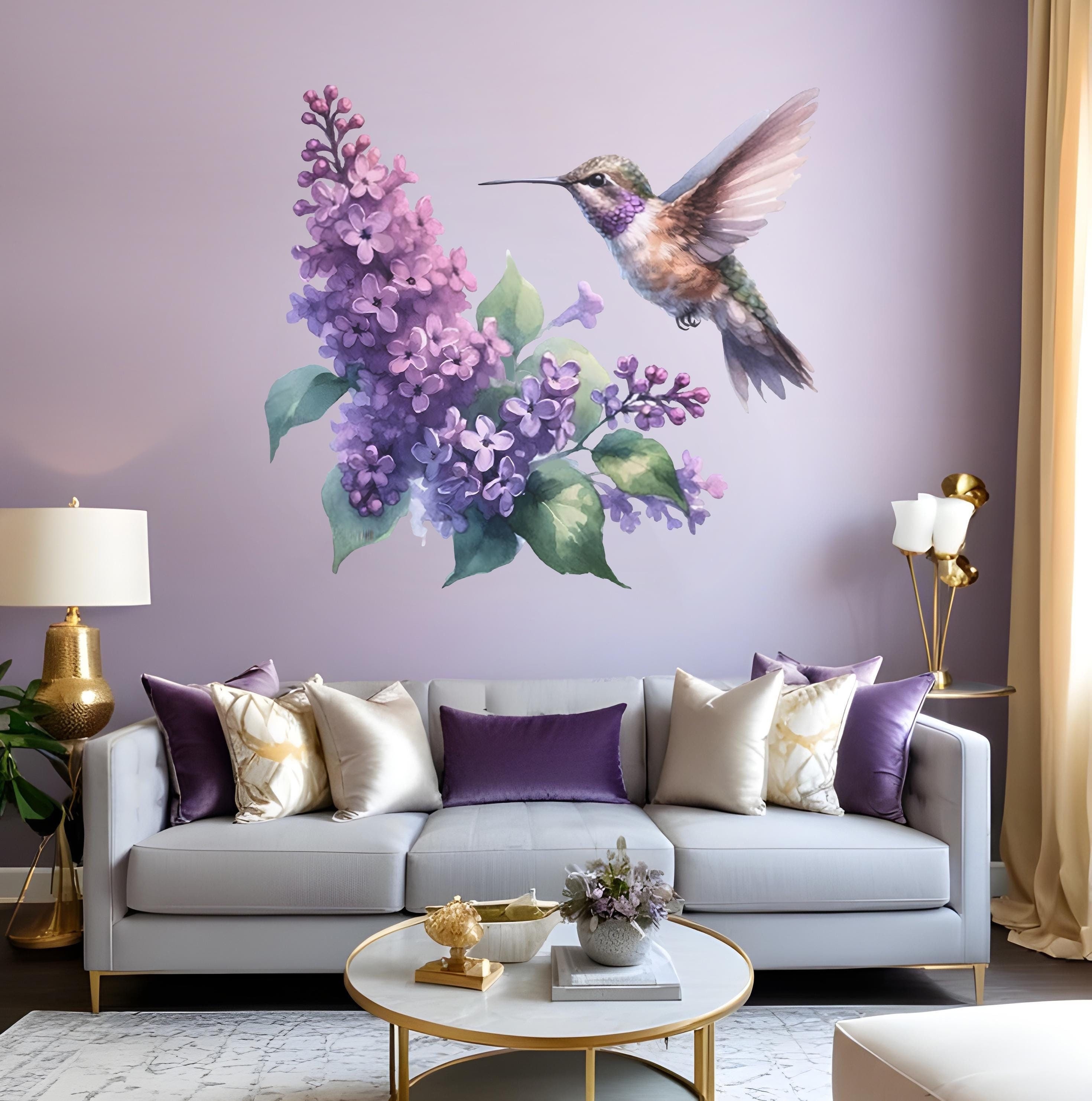 Realistic Hummingbird Wall Decor Colorful Bird Decal Flower Wall Art ...