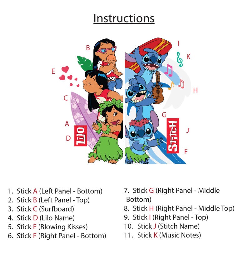 Lilo Wall Art Stitch Wall Decal Lilo Surfing Wallpaper Cartoon Wall ...