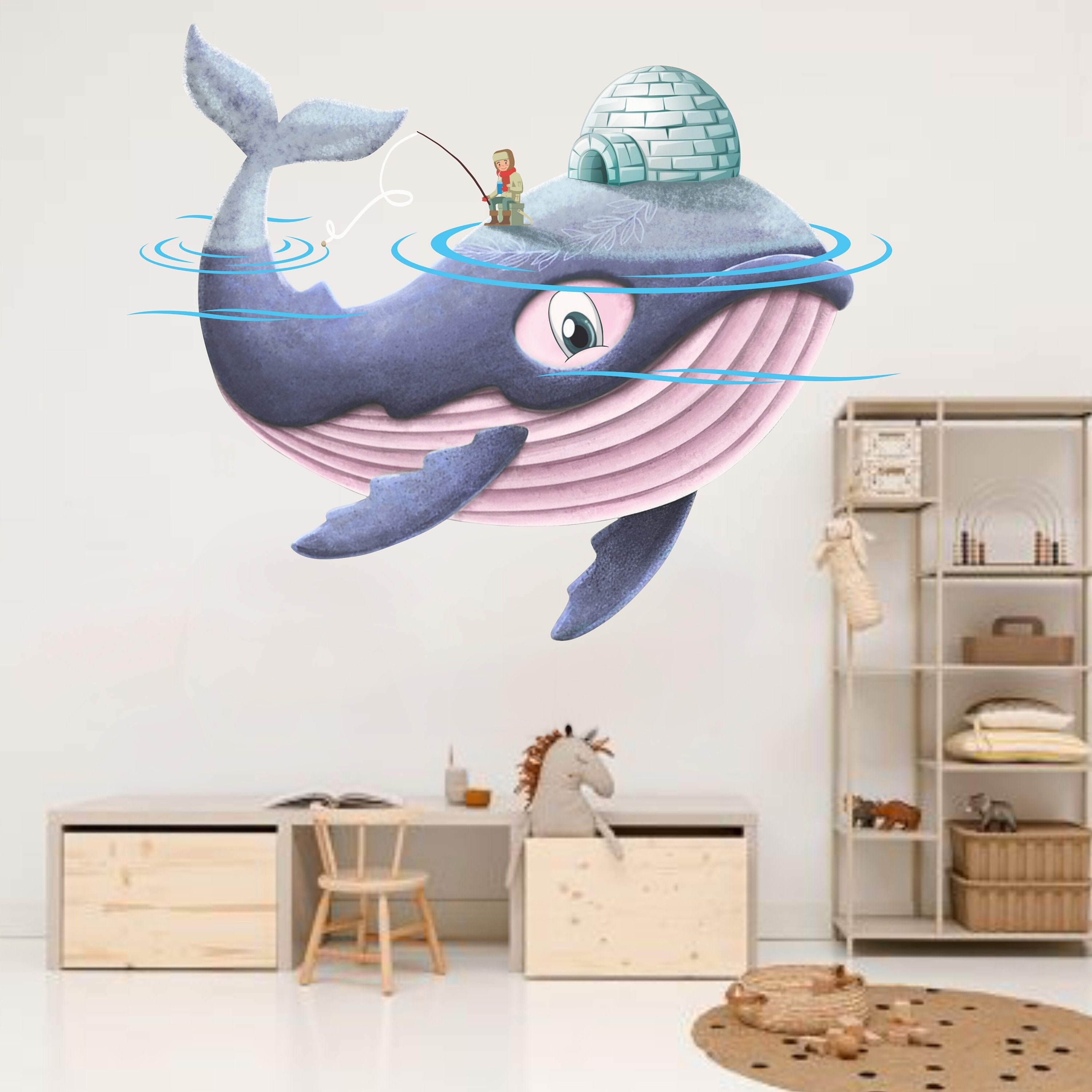 Kids Whale Wall Decal Watercolor Ocean Wall Sticker Igloo Wall Decal ...