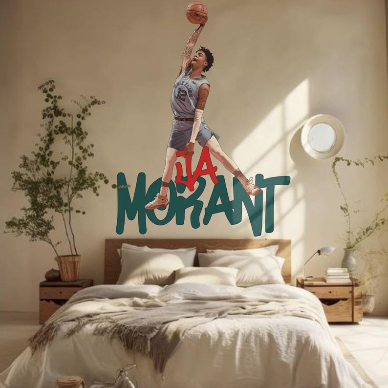 Ja Morant Wall Decal NBA Basketball Wall Art NBA Star Wallpaper Nba Fan Gift Wall Decal NBA Home ...