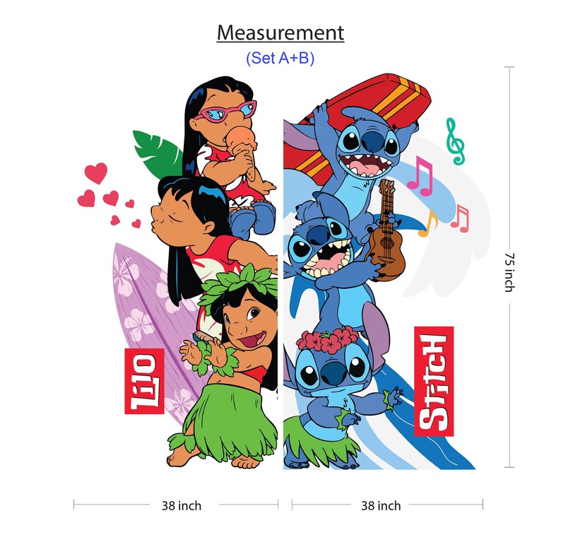 Lilo Wall Art Stitch Wall Decal Lilo Surfing Wallpaper Cartoon Wall ...