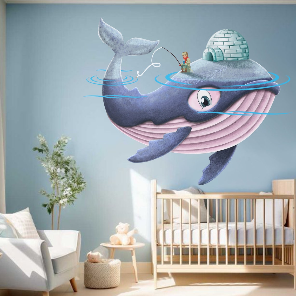 Kids Whale Wall Decal Watercolor Ocean Wall Sticker Igloo Wall Decal ...